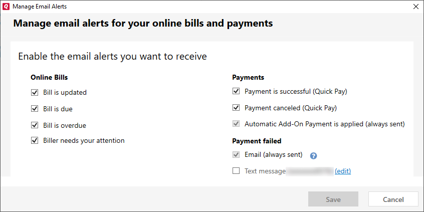 Quick Pay: Setting Your Payment Alert Settings | Quicken